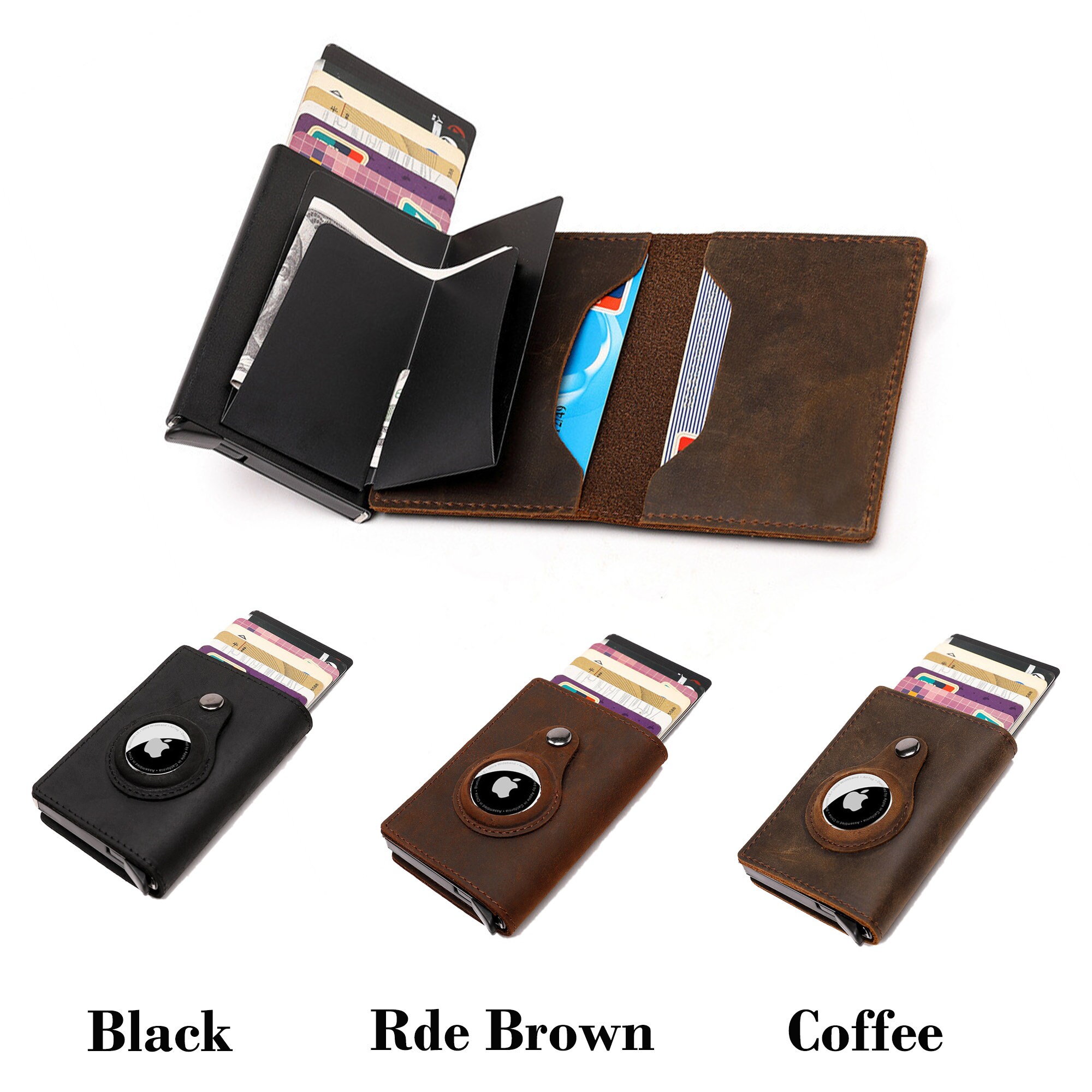 Real Leather AirTag Wallet, Men Air Tag Holder With Catapult Card Clip ...