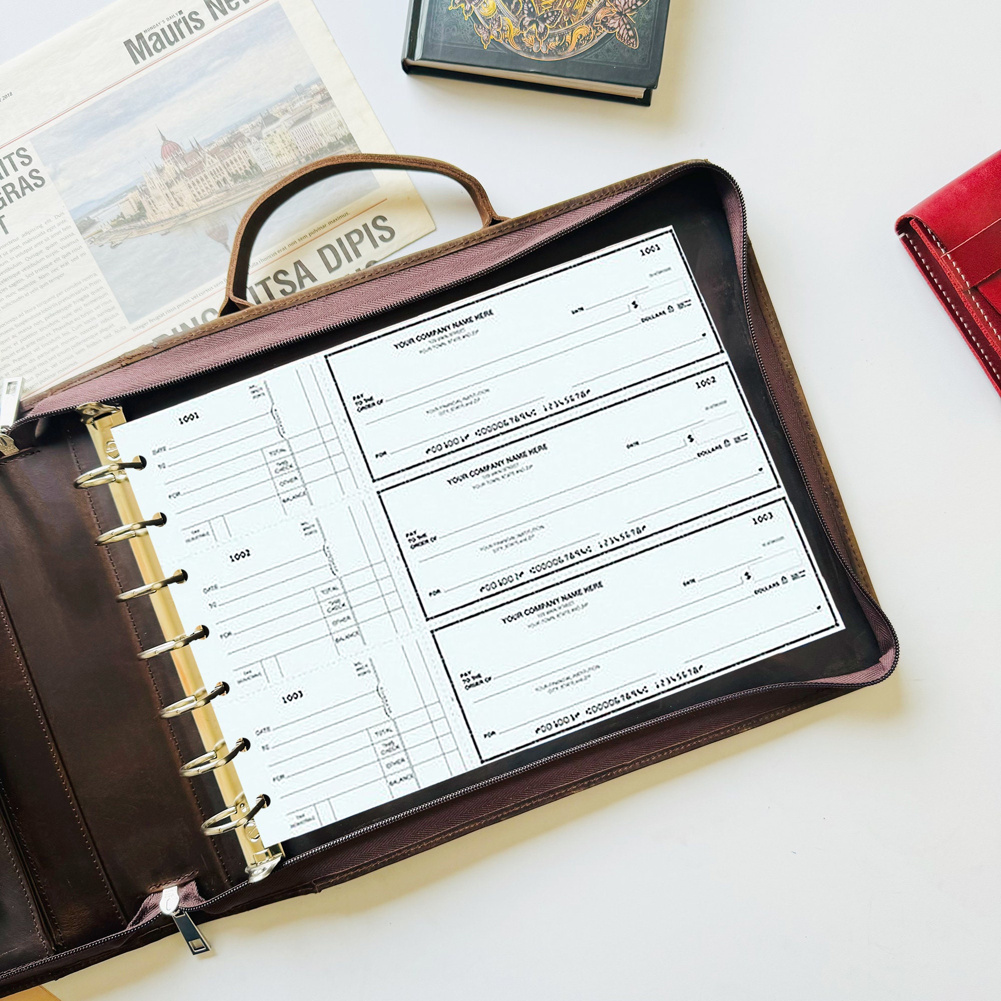 7 Ring Check Binder Portfolio, Leather Binder Portfolio With Zipper, 9 ...