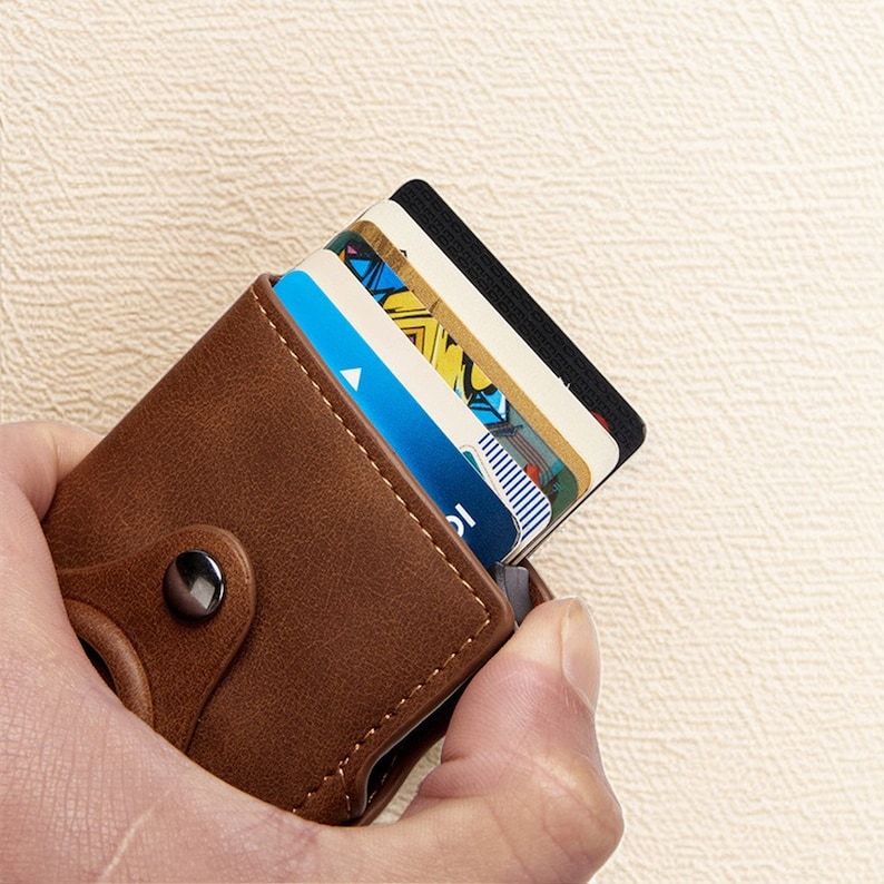 PU Leather AirTag Wallet, Men Air Tag Holder With Catapult Card Clip ...