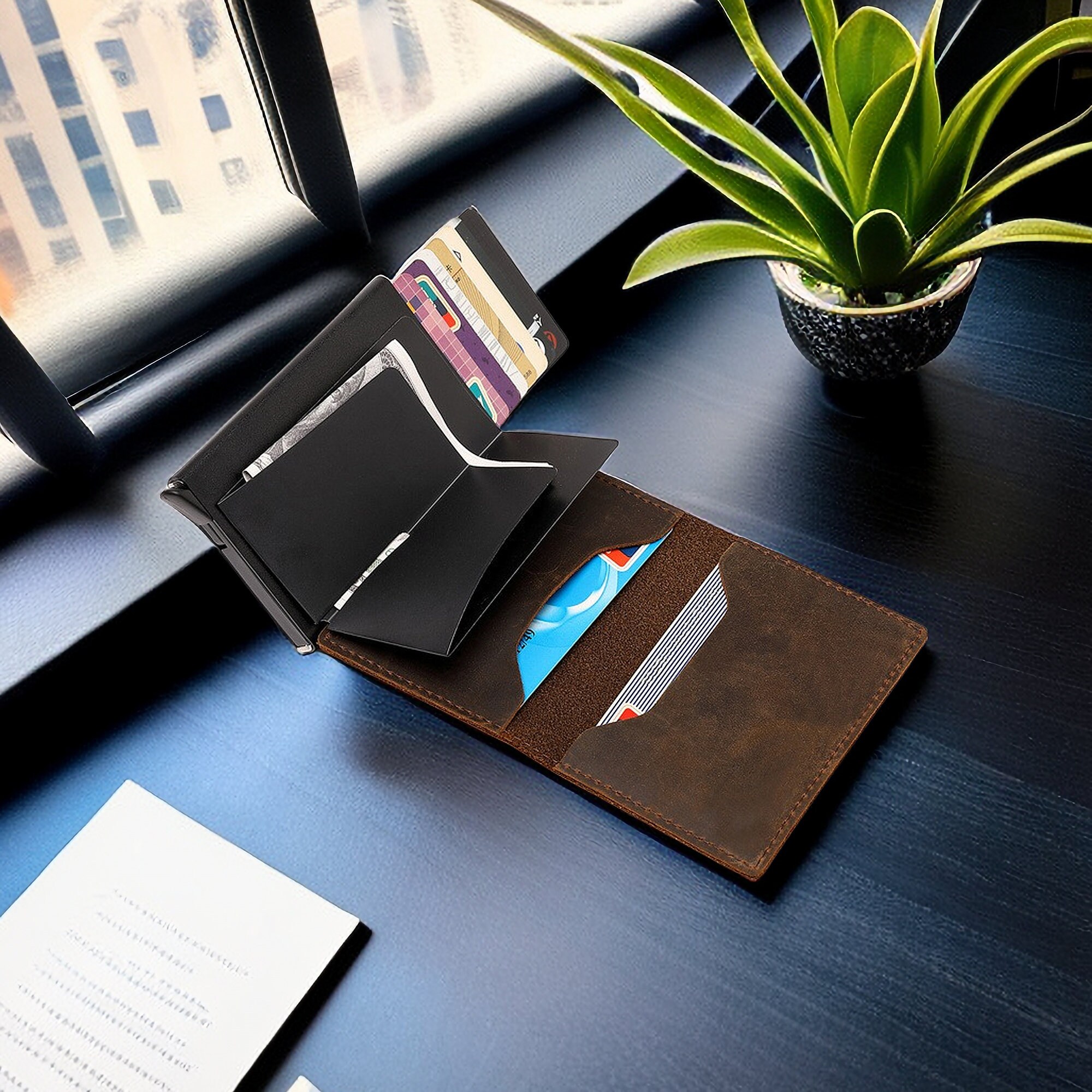 Real Leather AirTag Wallet, Men Air Tag Holder With Catapult Card Clip ...