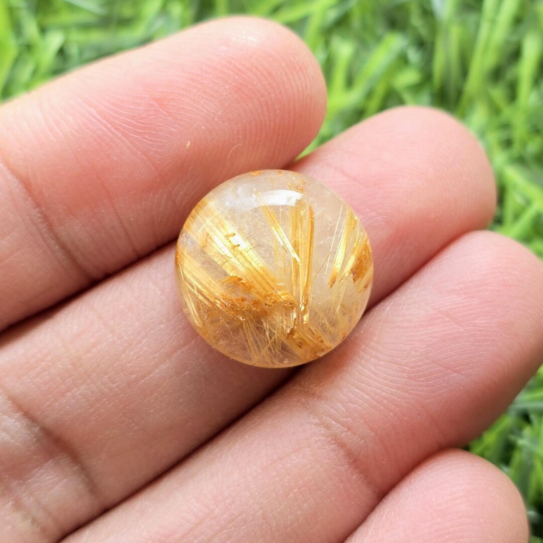 Natural Golden Rutilated Quartz 17x17 MM | Round Polished Cabochon ...