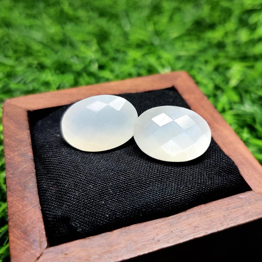 Natural White Moonstone Oval Shape Checker Cut Gemstone, Natural ...