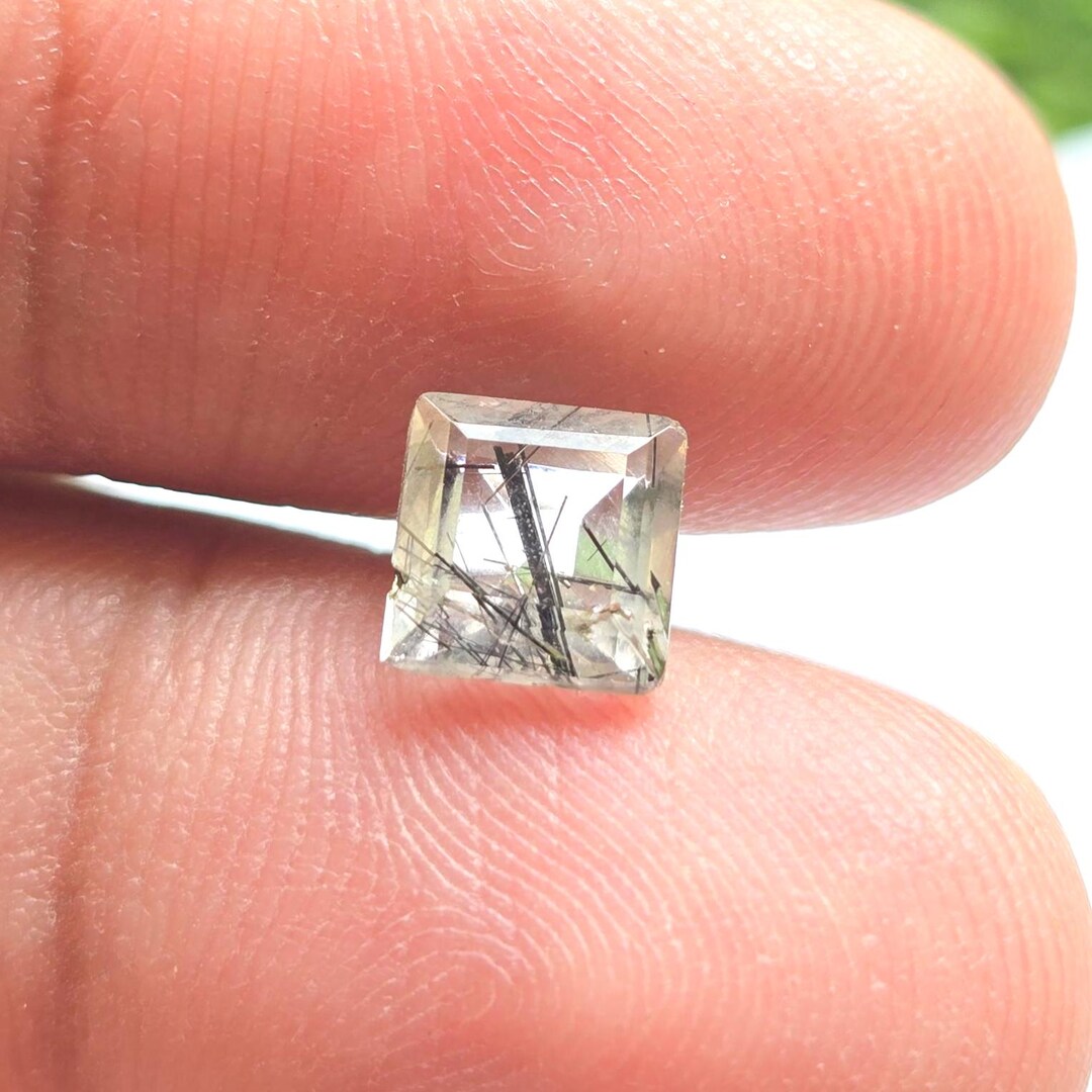 Natural Black Rutile Quartz Square Cut Faceted Gem – Unique Inclusion ...