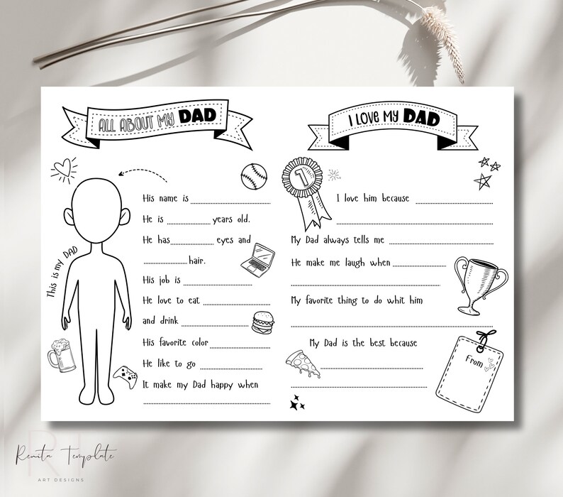 Father's Day Gift Coloring Printable Keepsake, Fathers Day Gift From ...