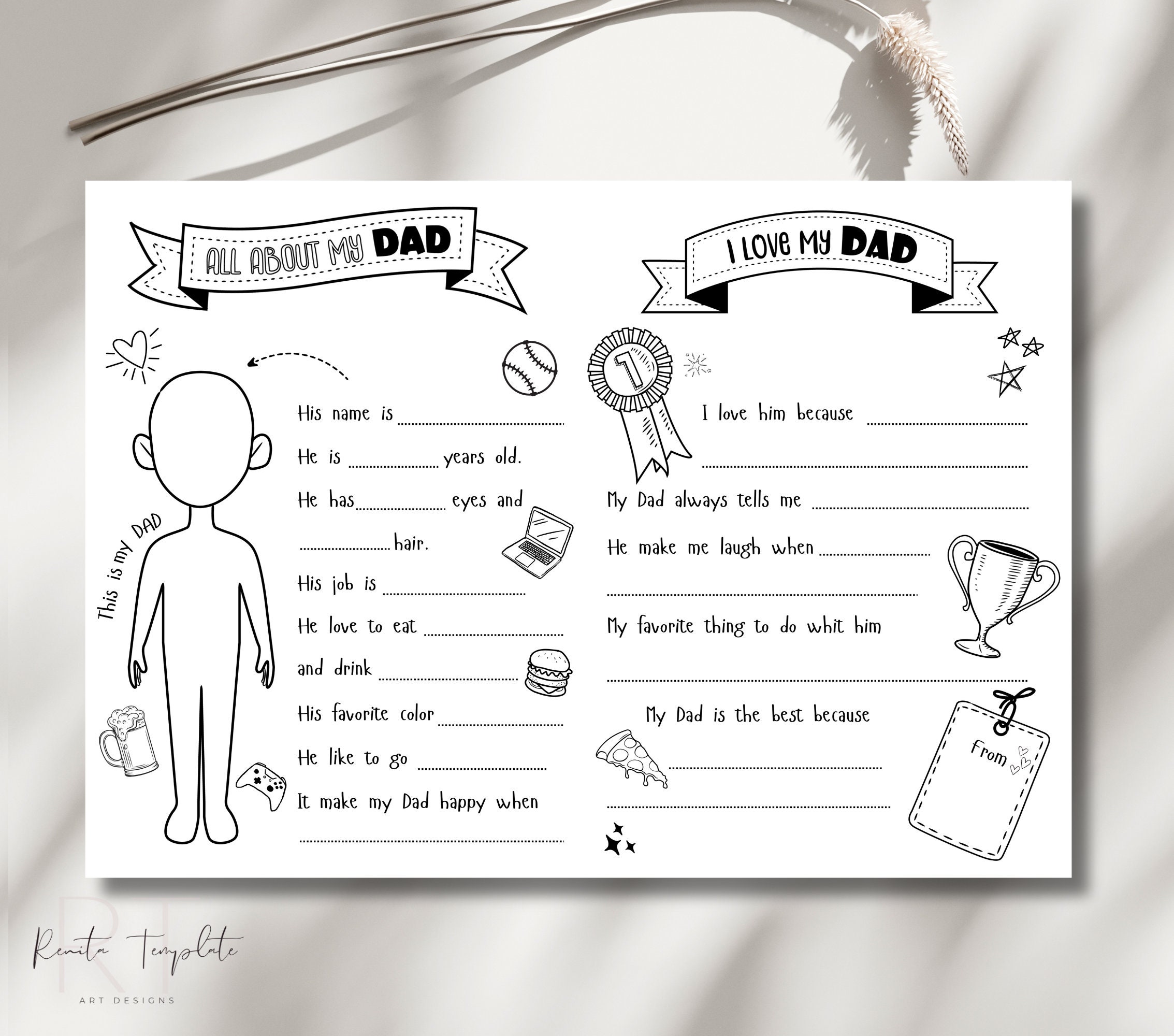 Father's Day Gift Coloring Printable Keepsake, Fathers Day Gift From ...