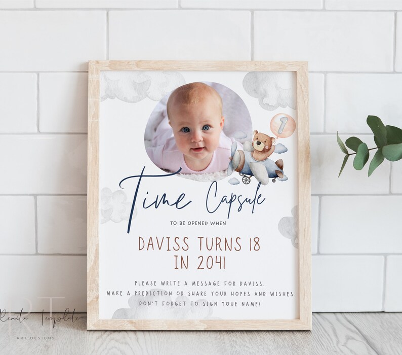First Birthday Photo Time Capsule Template, Cute Beat 1st Birthday Time ...