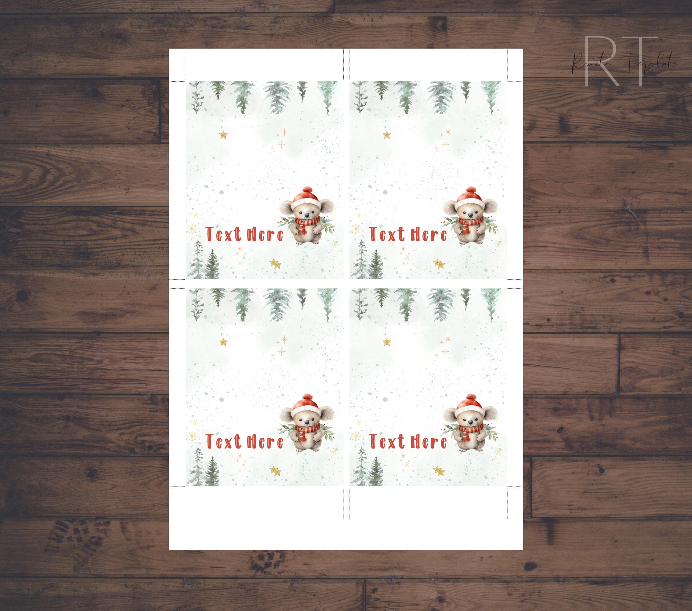 Editable Cute Koala Santa Food Label Card Template, Cute Christmas ...