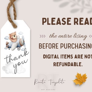 Editable Cute Bear First Birthday Thank You Tag,printable Cute Bear ...