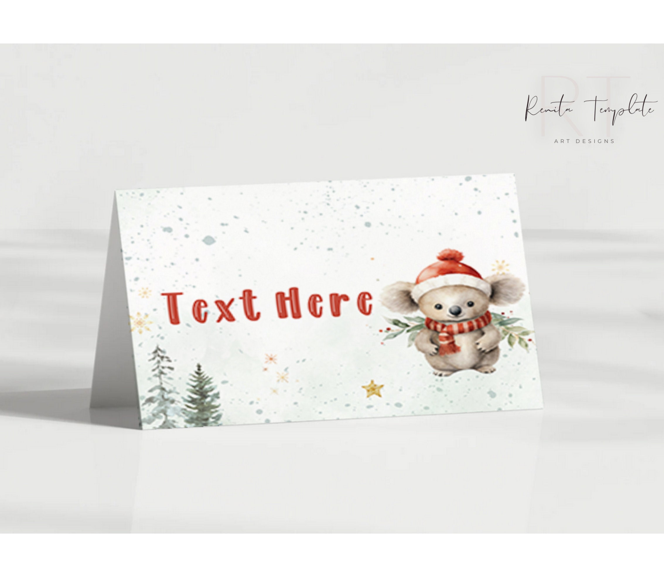 Editable Cute Koala Santa Food Label Card Template, Cute Christmas ...