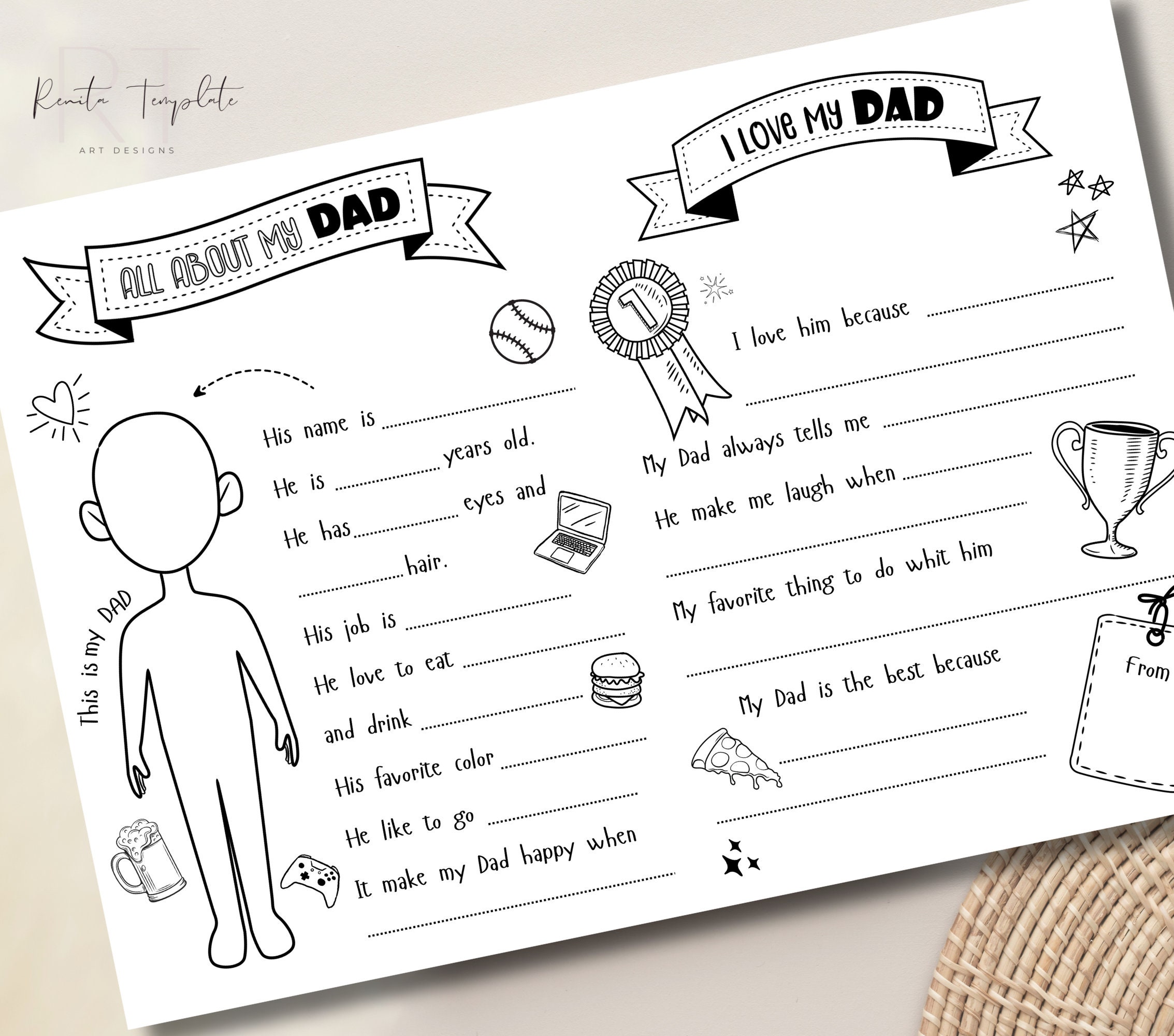 Father's Day Gift Coloring Printable Keepsake, Fathers Day Gift From ...