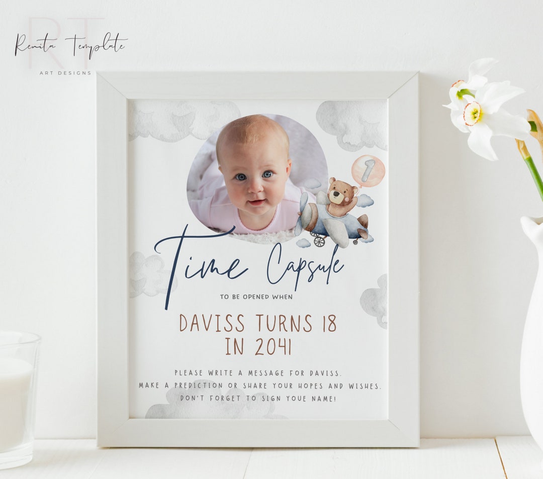 First Birthday Photo Time Capsule Template, Cute Beat 1st Birthday Time ...