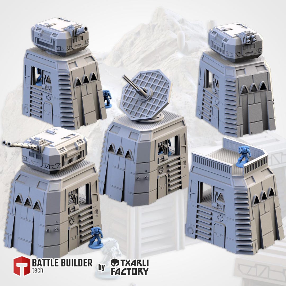 Huge Modular Defence Turrets & Towers 28mm 32mm Terrain Sci Fi Wargames ...