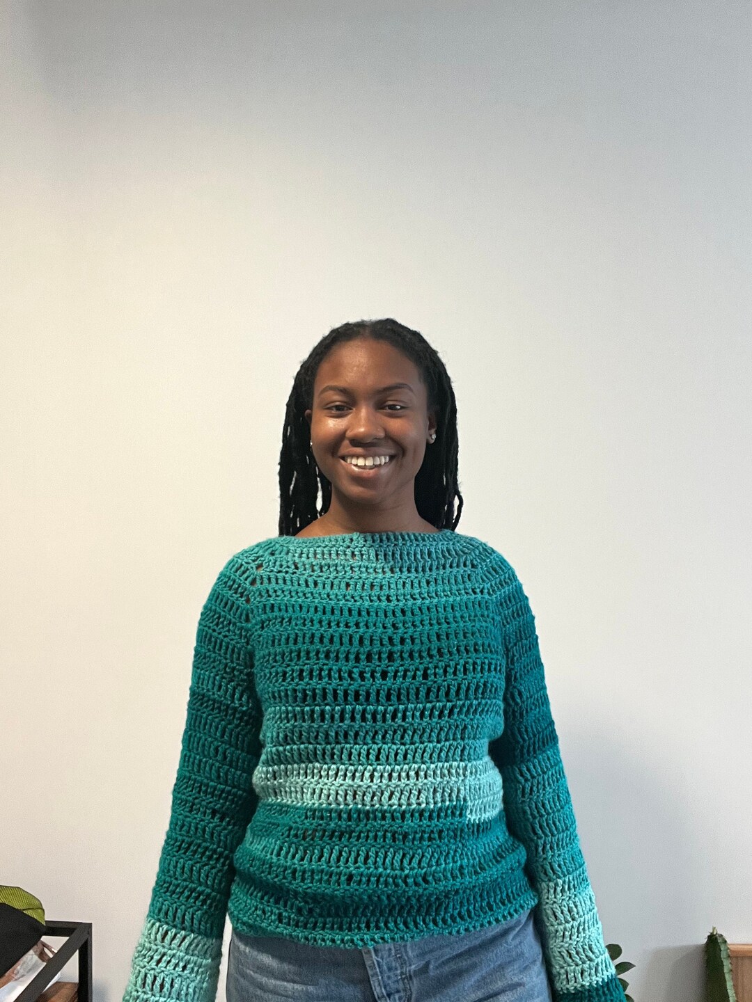Ocean Blue Cozy Mesh Sweater - M/L - Etsy