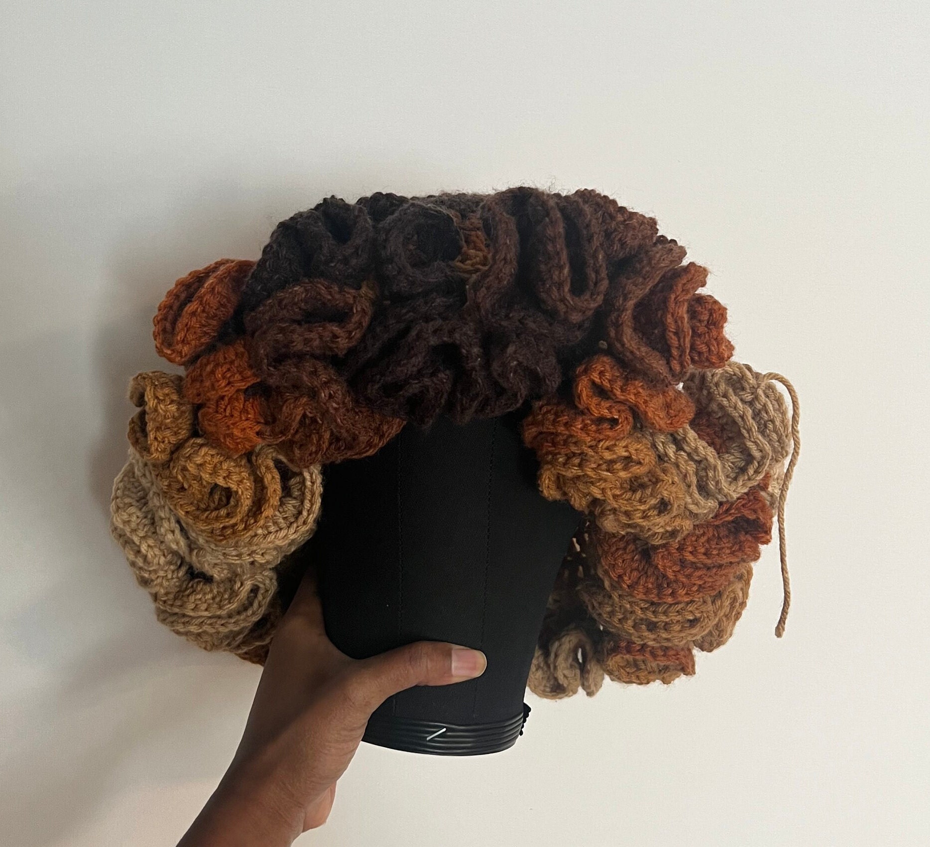 Shades of Brown Crochet Ruffle Hat Adult extra Dense - Etsy