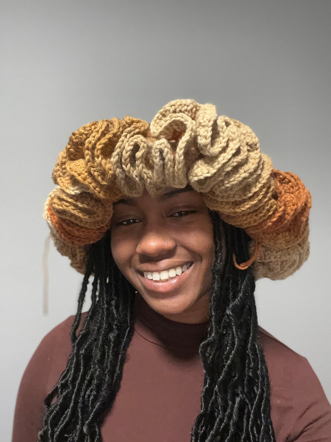 Shades of Brown Crochet Ruffle Hat Adult extra Dense - Etsy