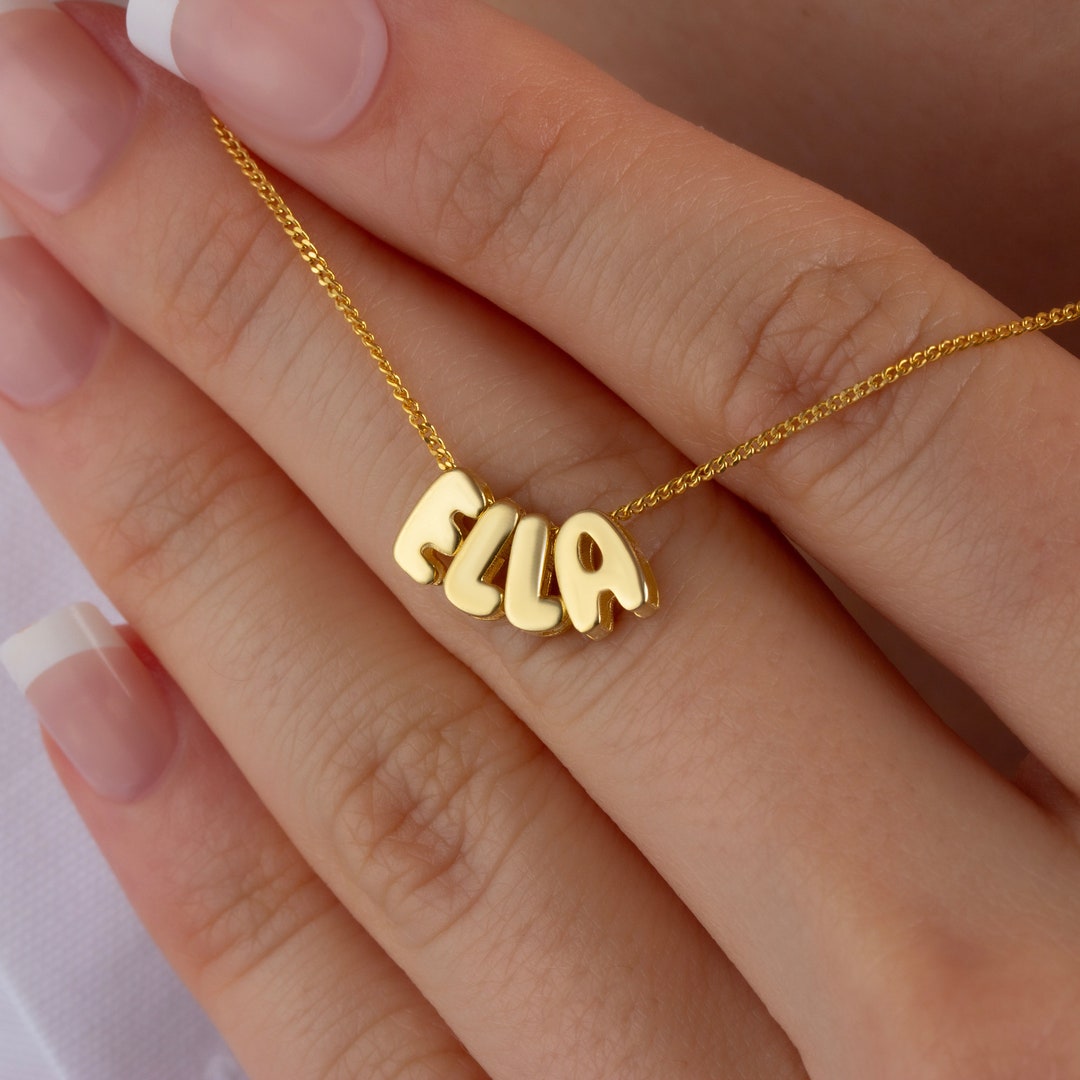 Personalized Bubble Letter Necklace, Letter Name Necklace, 3D Letter ...