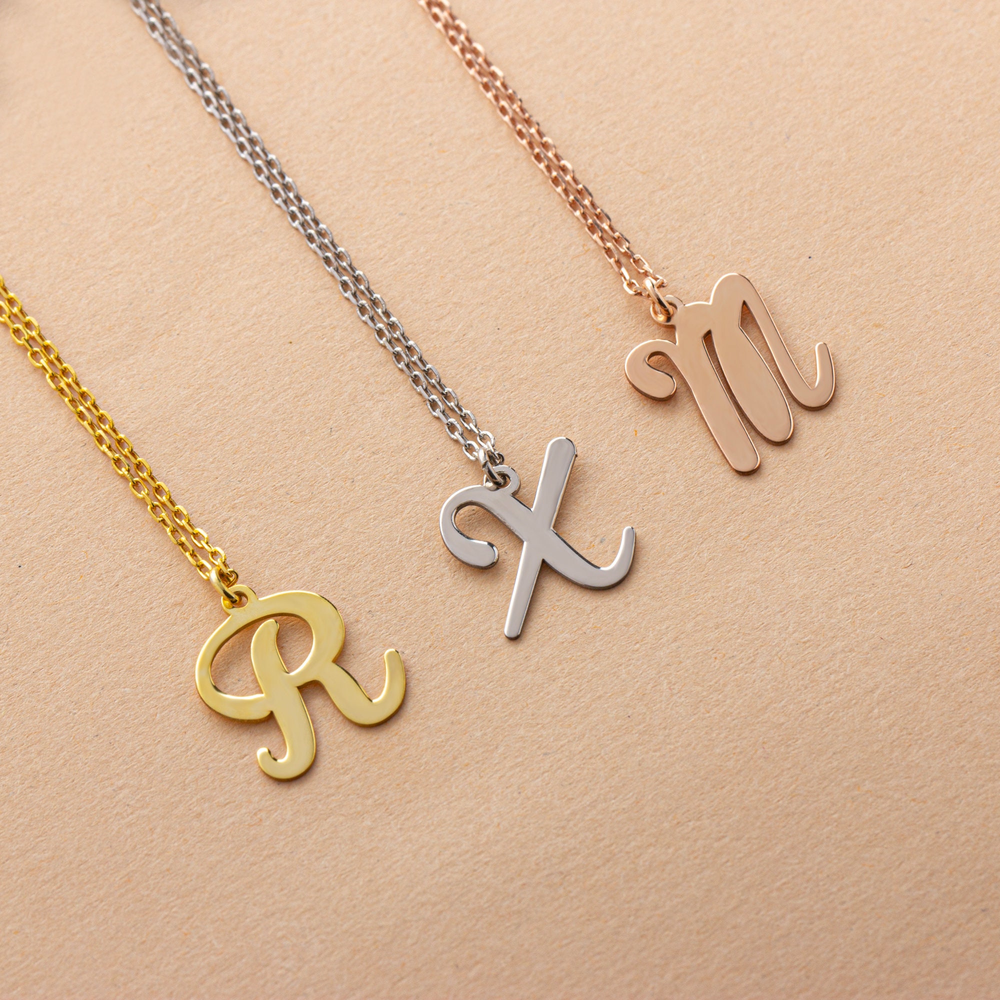 14K Solid Gold Initial Letter Necklace, Custom Letter Jewelry, Minimal ...