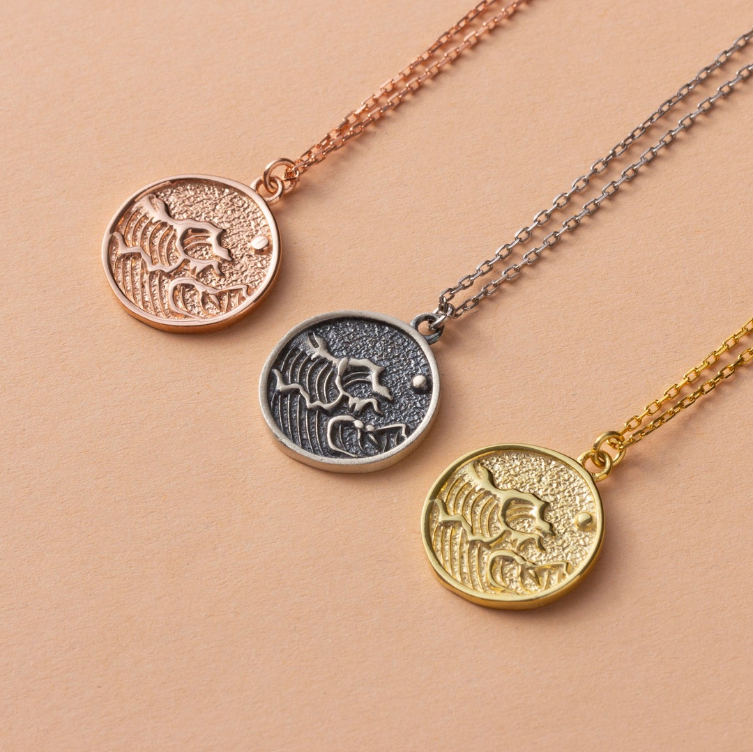 14K Solid Gold Ocean Wave Necklace, Beach Jewelry, Surfing Necklace ...