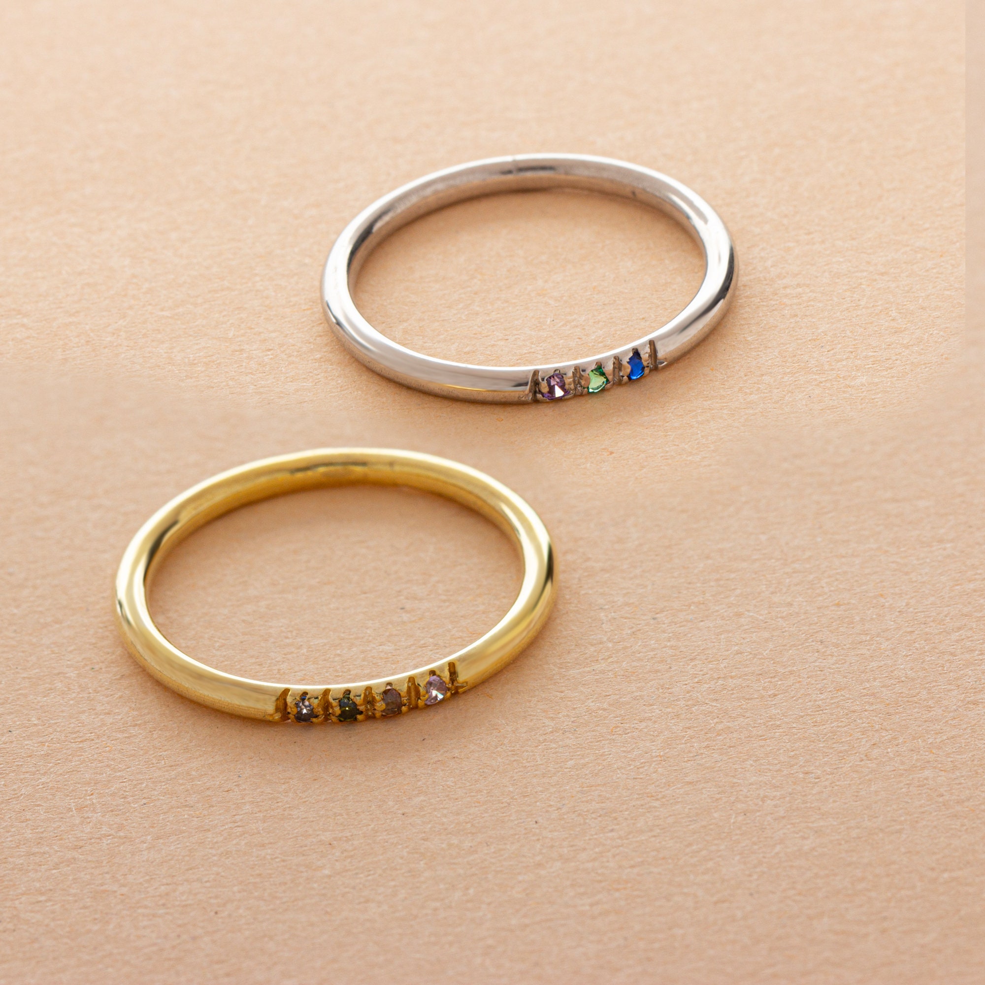 14K Solid Gold Family Birthstone Ring, Dainty Birthstone Ring,mother ...