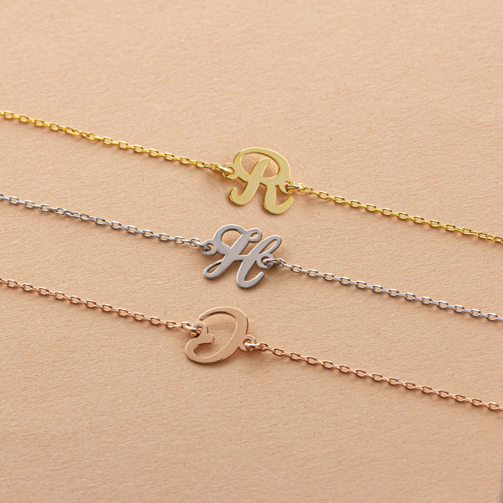 14K Solid Gold Initial Bracelet, Letter Bracelet, Custom Letter Jewelry ...
