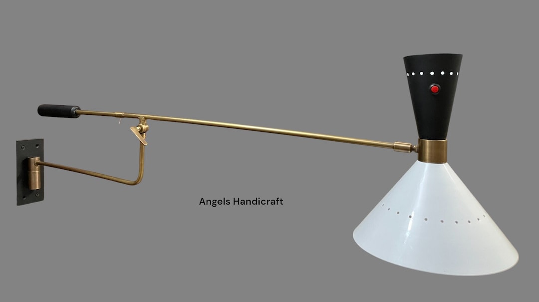 Switch Button Brass Wall Sconce With Long Swing Arm Wall Lamp Light ...