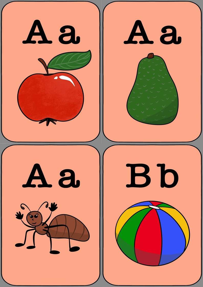 78 Printable Alphabet Educational Flash Cards With Pictures for Kids ...
