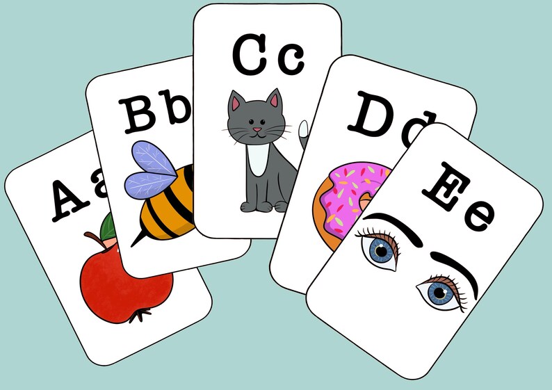 78 Printable Alphabet Educational Flash Cards With Pictures for Kids ...