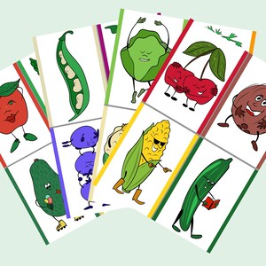 50 Printable Colourful and Funny Fruits and Veggies Learning Flash ...