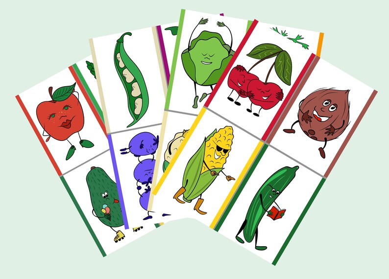 50 Printable Colourful and Funny Fruits and Veggies Learning Flash ...