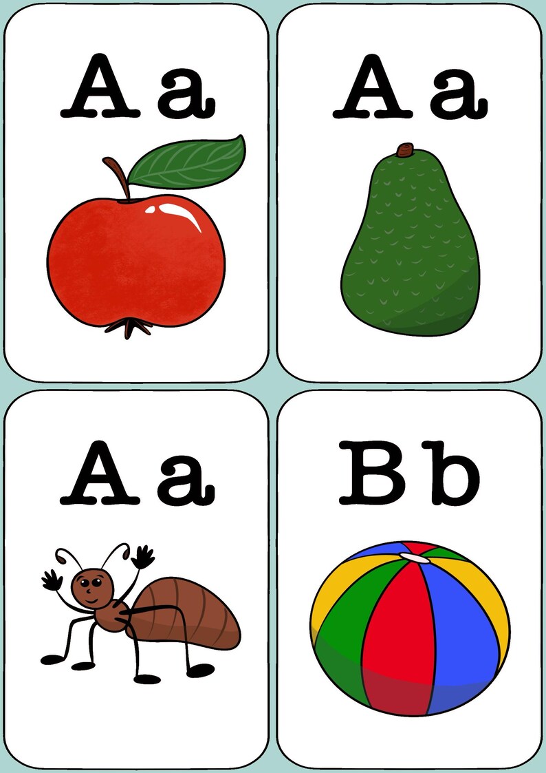 78 Printable Alphabet Educational Flash Cards With Pictures for Kids ...