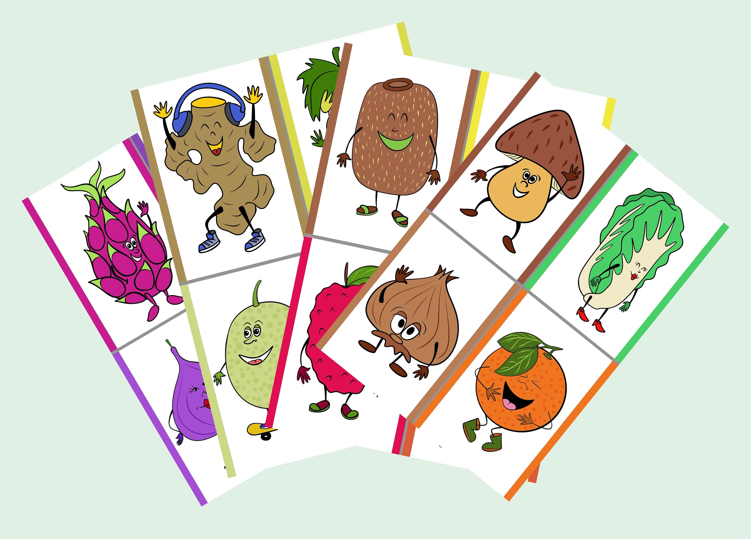 50 Printable Colourful and Funny Fruits and Veggies Learning Flash ...
