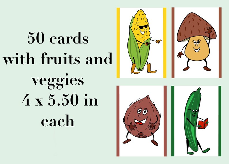 50 Printable Colourful and Funny Fruits and Veggies Learning Flash ...