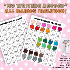Ohuhu Marker 48 Colors Swatch Chart | Printable PDF With Color Codes ...
