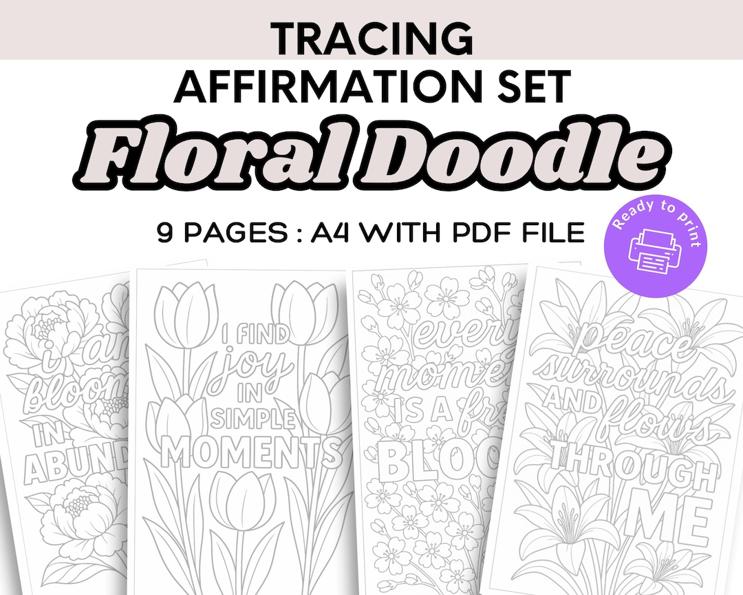 Tracing Doodle Floral Affirmation Coloring Page – Printable Self Love ...