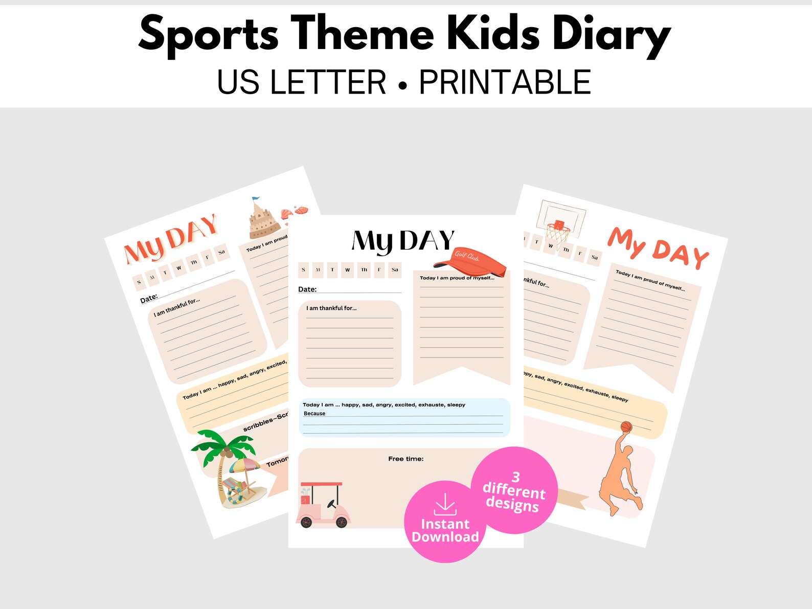 Sport Theme Kids Journal Printable: Activity Diary Printable (instant ...