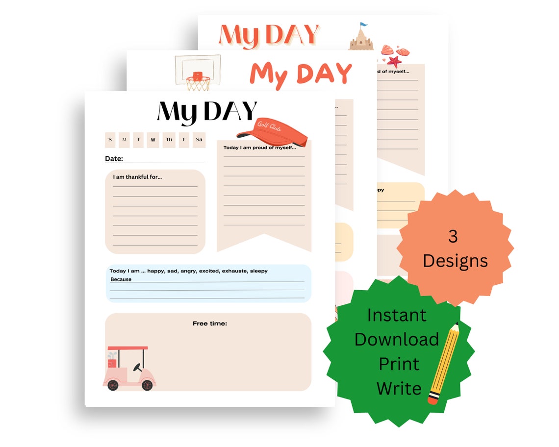 Sport Theme Kids Journal Printable: Activity Diary Printable (instant ...