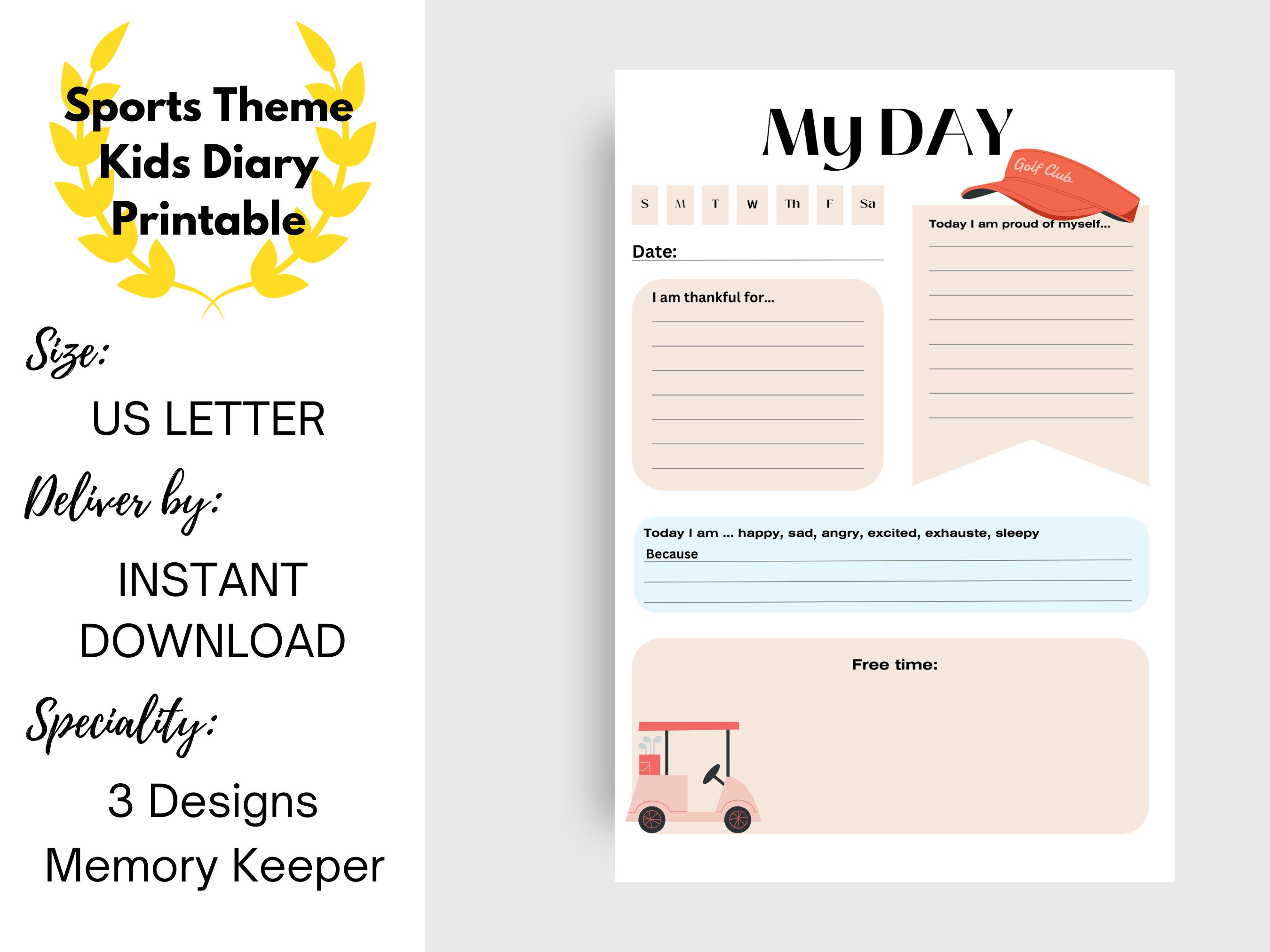 Sport Theme Kids Journal Printable: Activity Diary Printable (instant ...