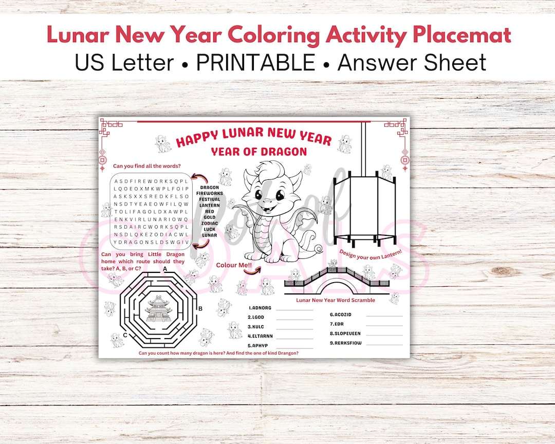 Lunar New Year Activity Placemat, 2024 Year of the Dragon, Print at ...