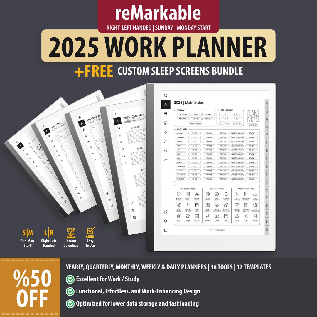 Remarkable 2 2025 Work Planner: Daily, Monthly Templates (digital ...