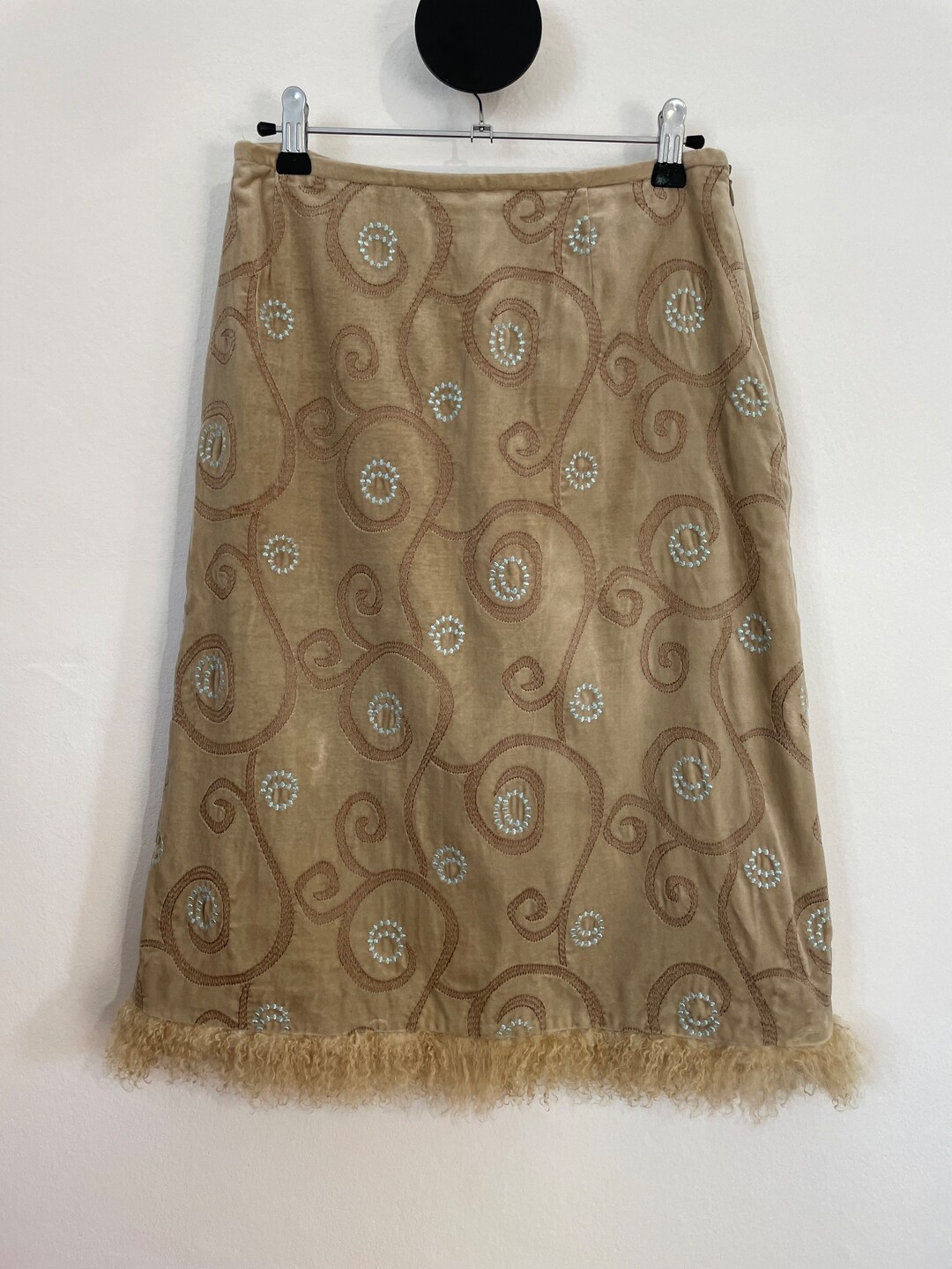 Embroidered Vintage Velvet Skirt by Laurèl With Hem Made of Curly ...