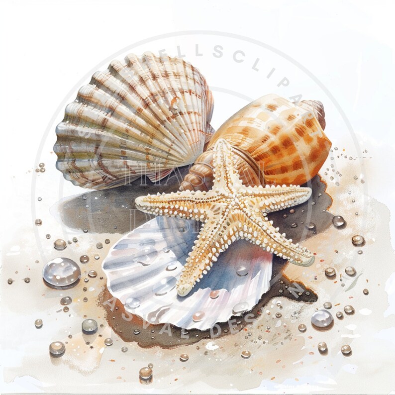 Sea Shells Clipart, 12 High-quality Pngs, Beach Clipart, Seashell PNG ...
