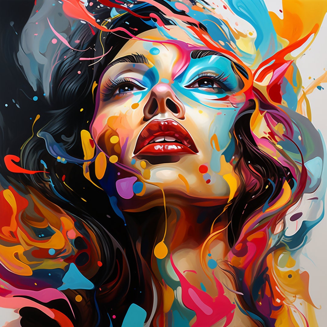 Abstract Woman Face Art, 7 High Quality Pngs, Bright and Colorful Woman ...