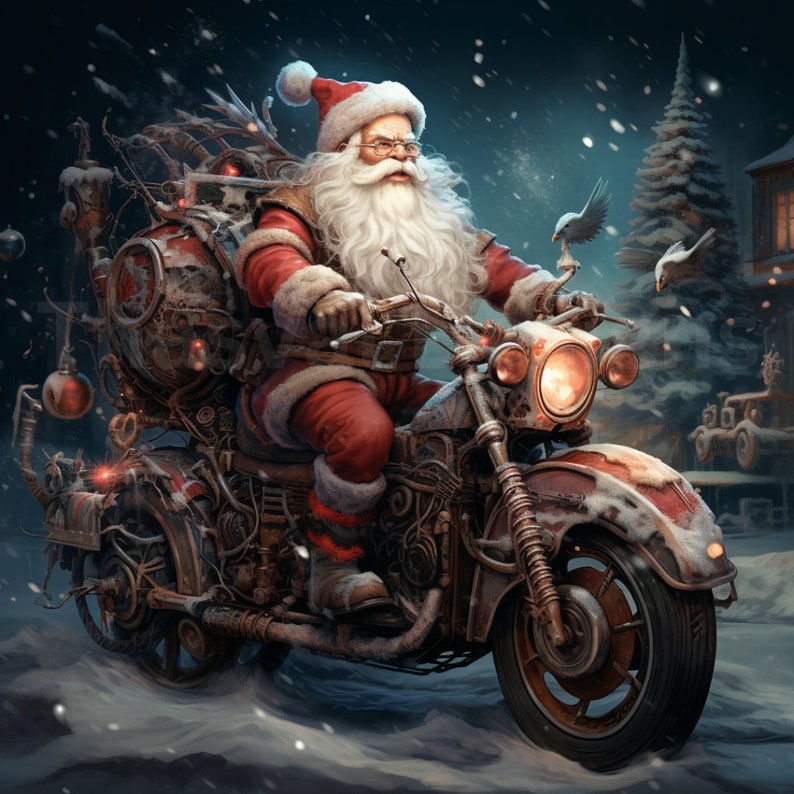 Santa Claus Riding Motorcycle Clipart 15 High Quality Pngs, Biker Santa ...