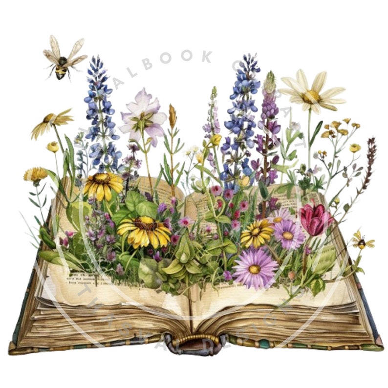 Floral Books Clipart, 12 High-quality Pngs, Nursery Art, Spring Book ...