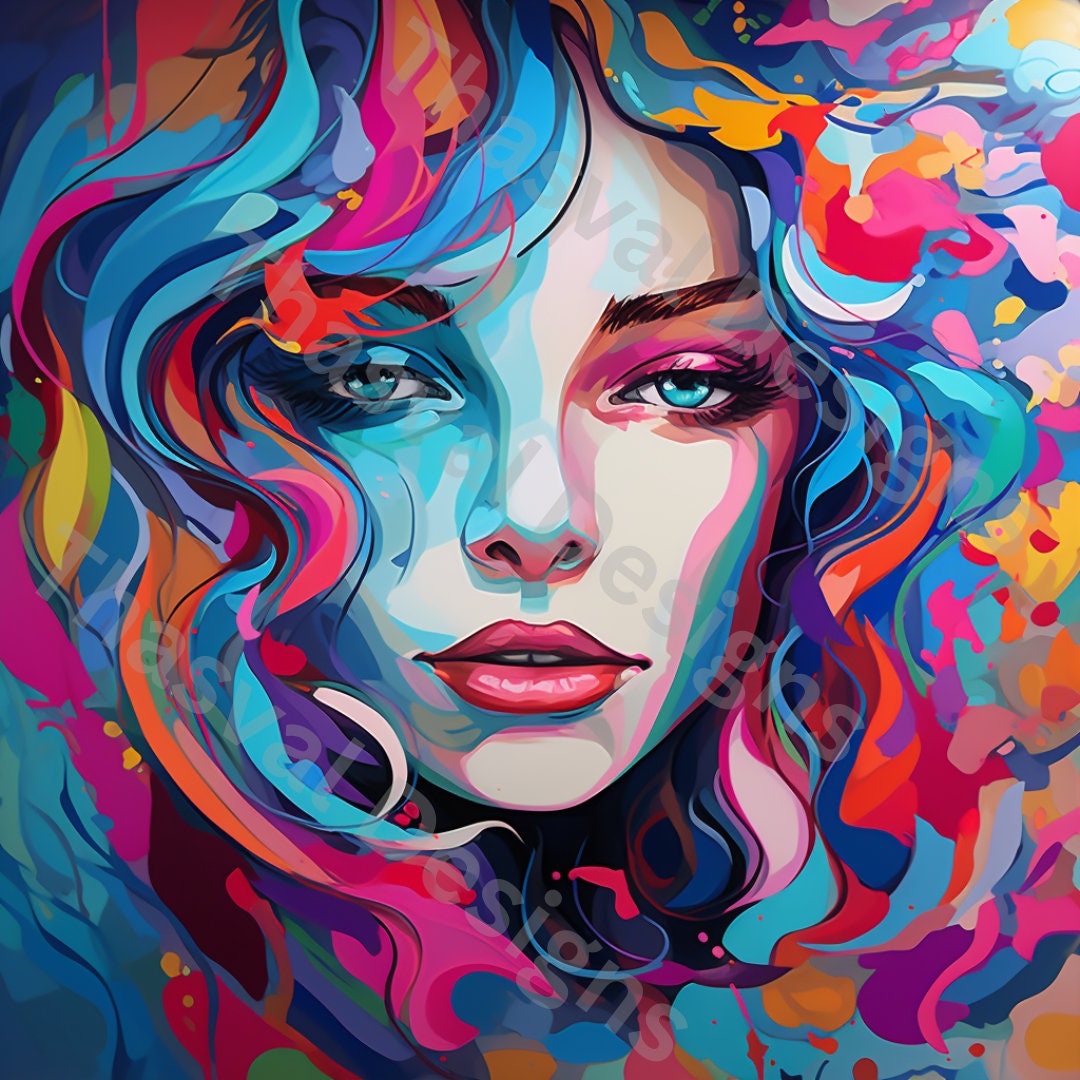 Abstract Woman Face Art, 7 High Quality Pngs, Bright and Colorful Woman ...