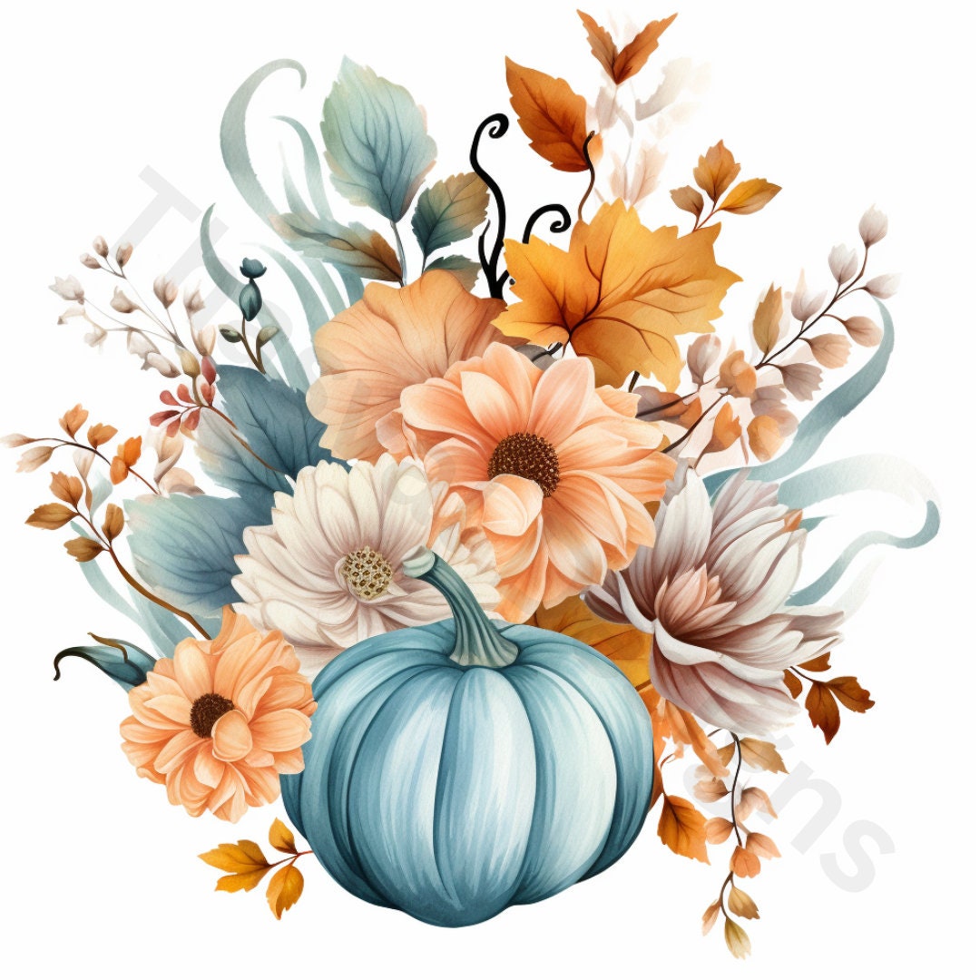 Pumpkin Bouquets Watercolor Clipart, Fall Clipart Digital Download ...