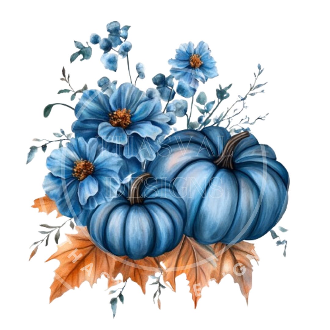 Blue Pumpkin Bouquet Clipart Set-2, 15 High-quality Pngs, Fall Clipart ...