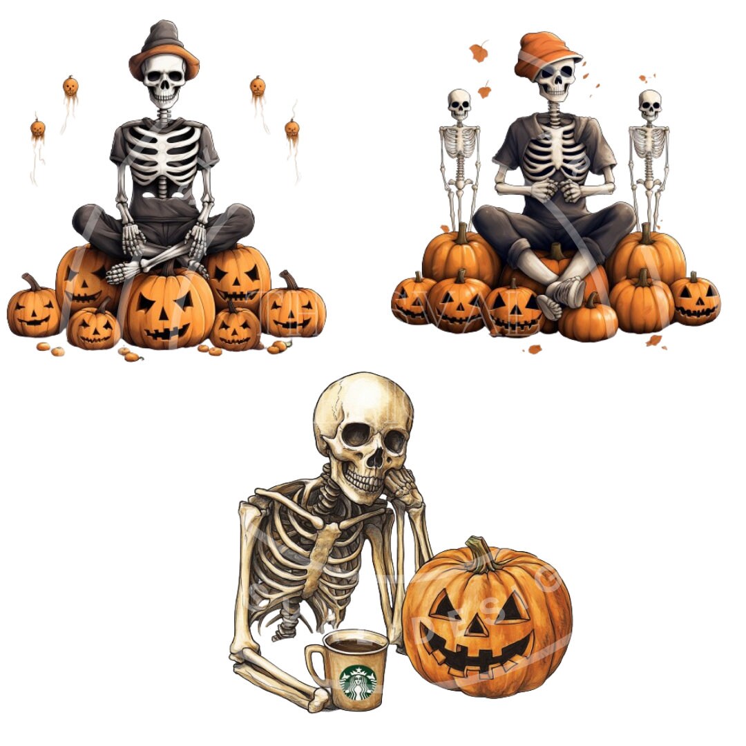 Skeleton Halloween Clipart,9 High-quality Pngs, Fall PNG, Vintage ...