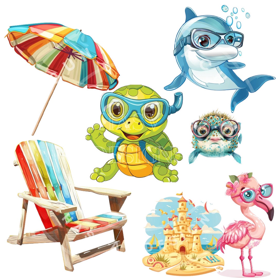 Beach Clipart: Summer Undersea Creatures PNG (digital Download) - Etsy