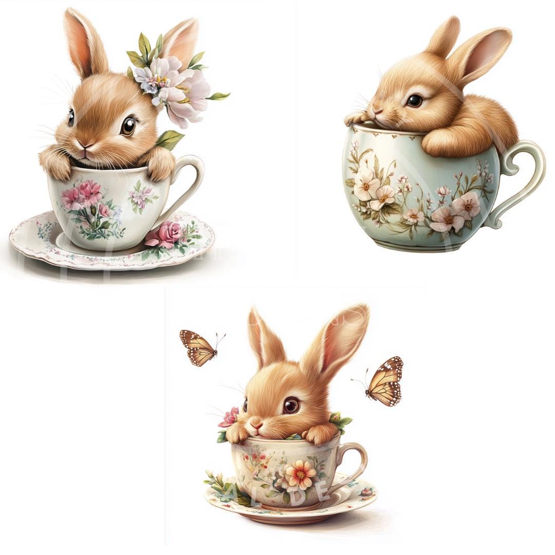 Cute Easter Bunny Clipart Set, Spring Teacup PNG (digital Download) - Etsy